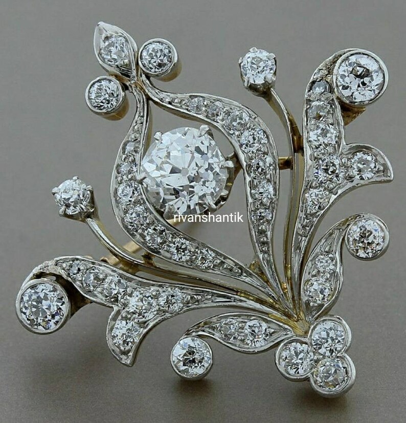 Victorian Sterling Silver Brooch: American Diamond Zircon, Floral ...