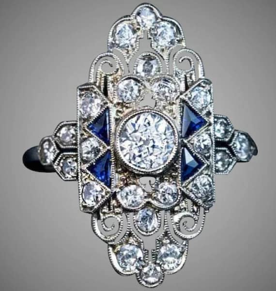 Antique Victorian Blue Sapphire and American Diamond Ring | Etsy