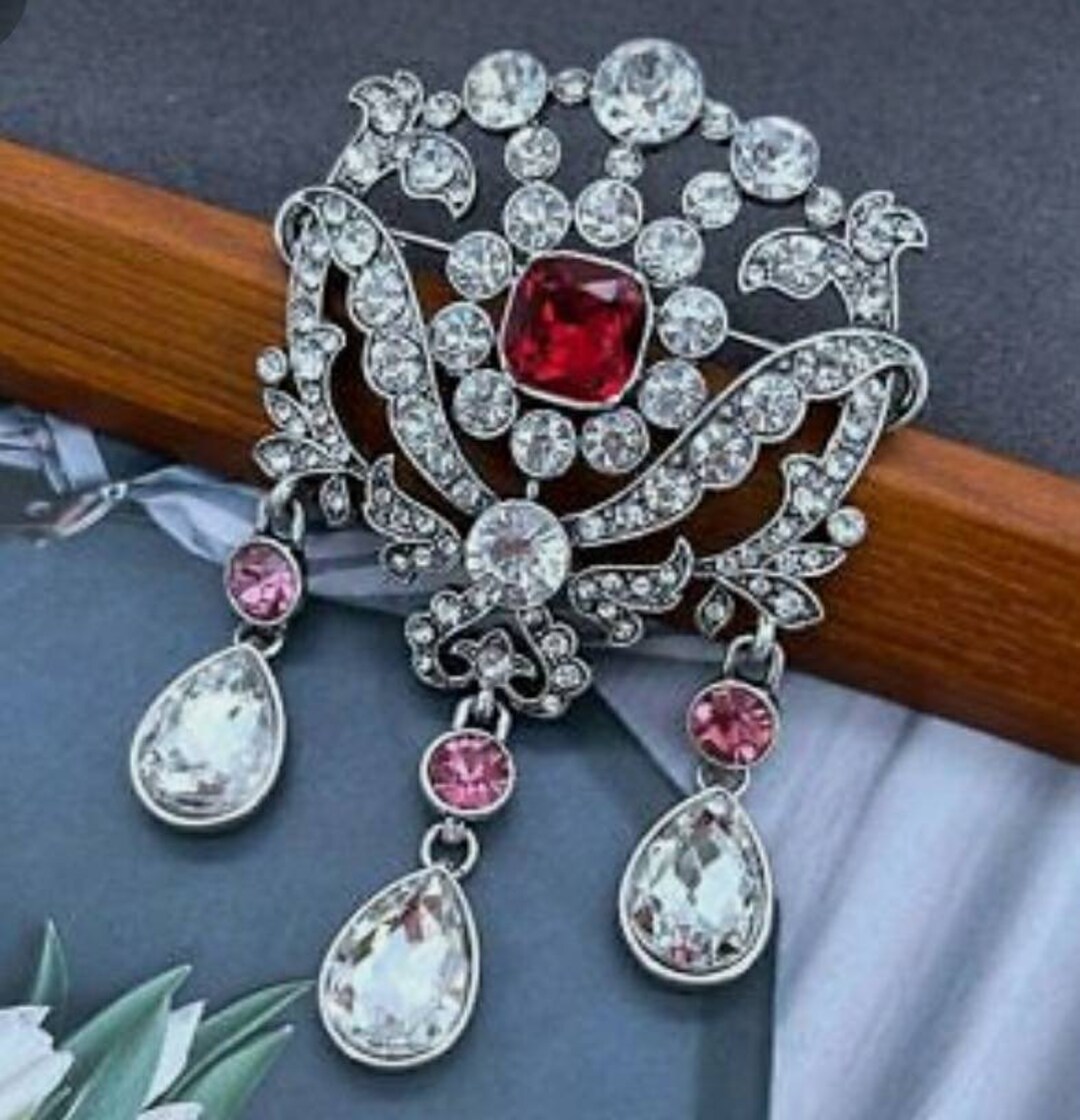 Royal American Diamond and and Rubies Silver Brooch/ Stylish Brooch ...