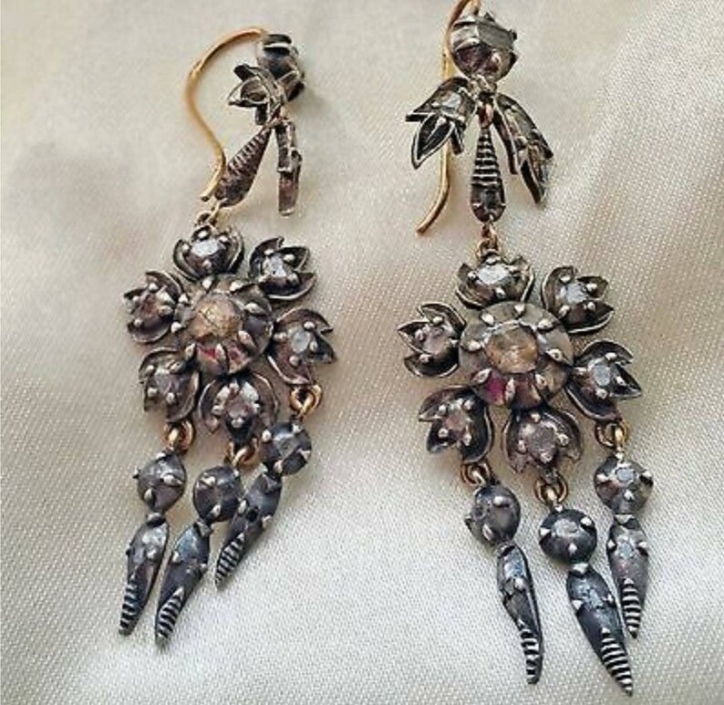 Victorian Dramatic Diamond Dangle Earrings Handmade Earrings - Etsy