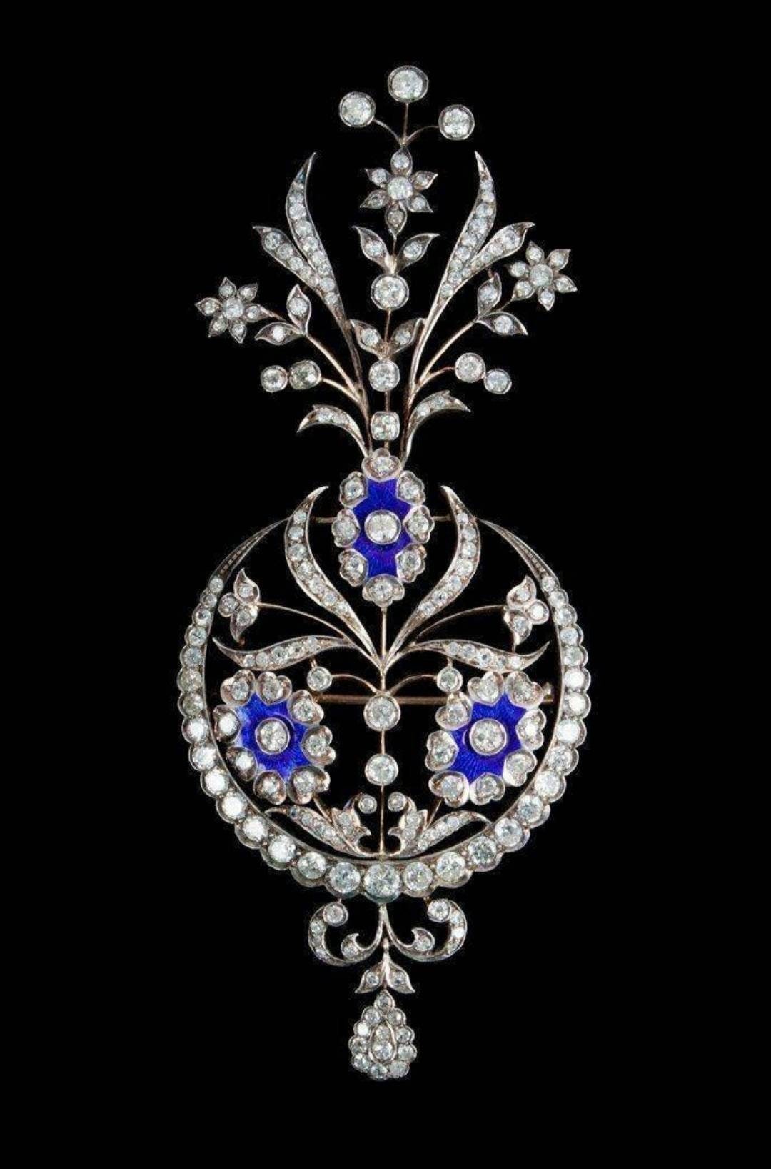 Antique Victorian Rose Cut Diamond and Blue Enamel Silver Brooch - Etsy