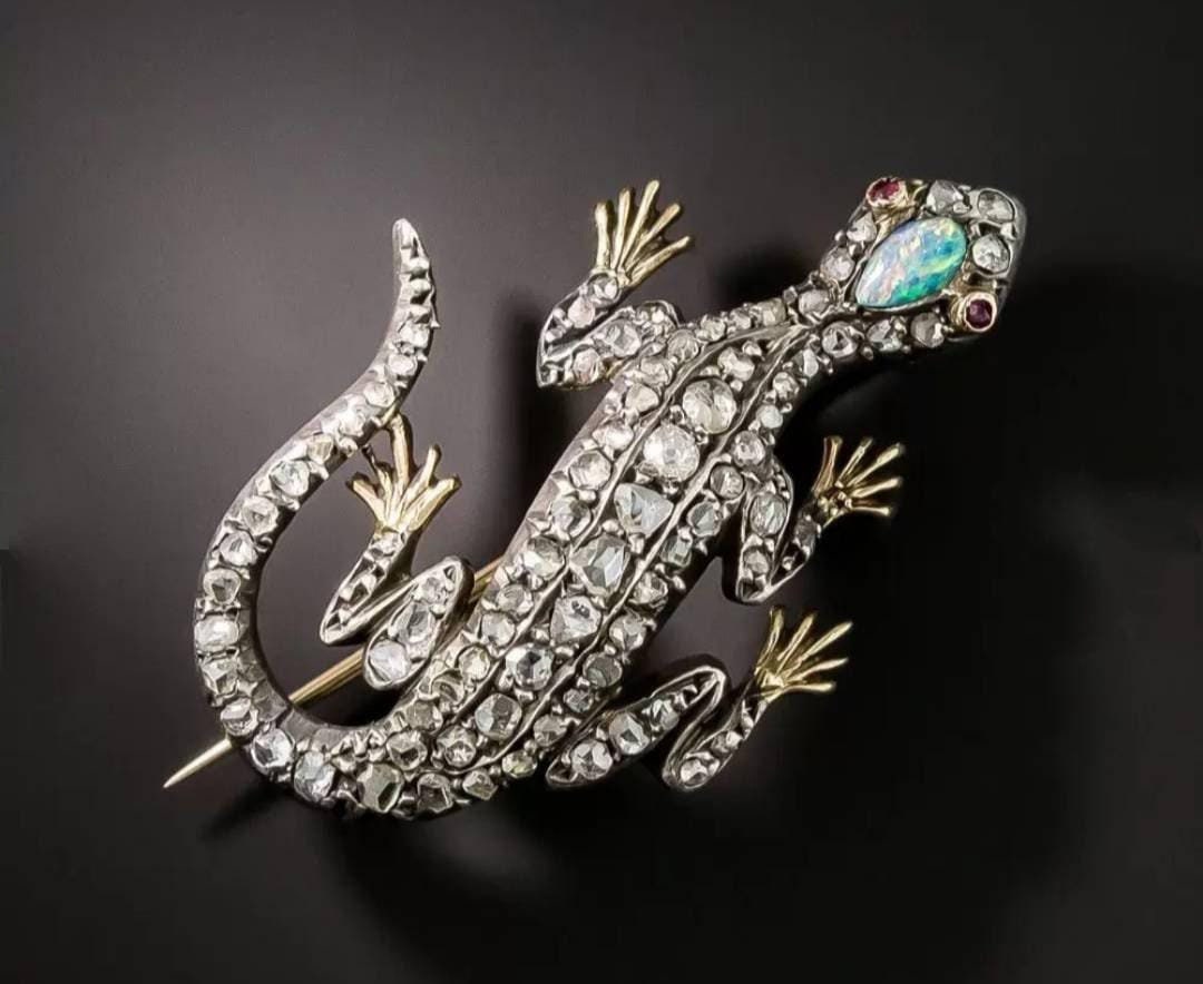 Beautiful Lizard Brooch /victorian Rosecut Diamond and Opal Silver ...