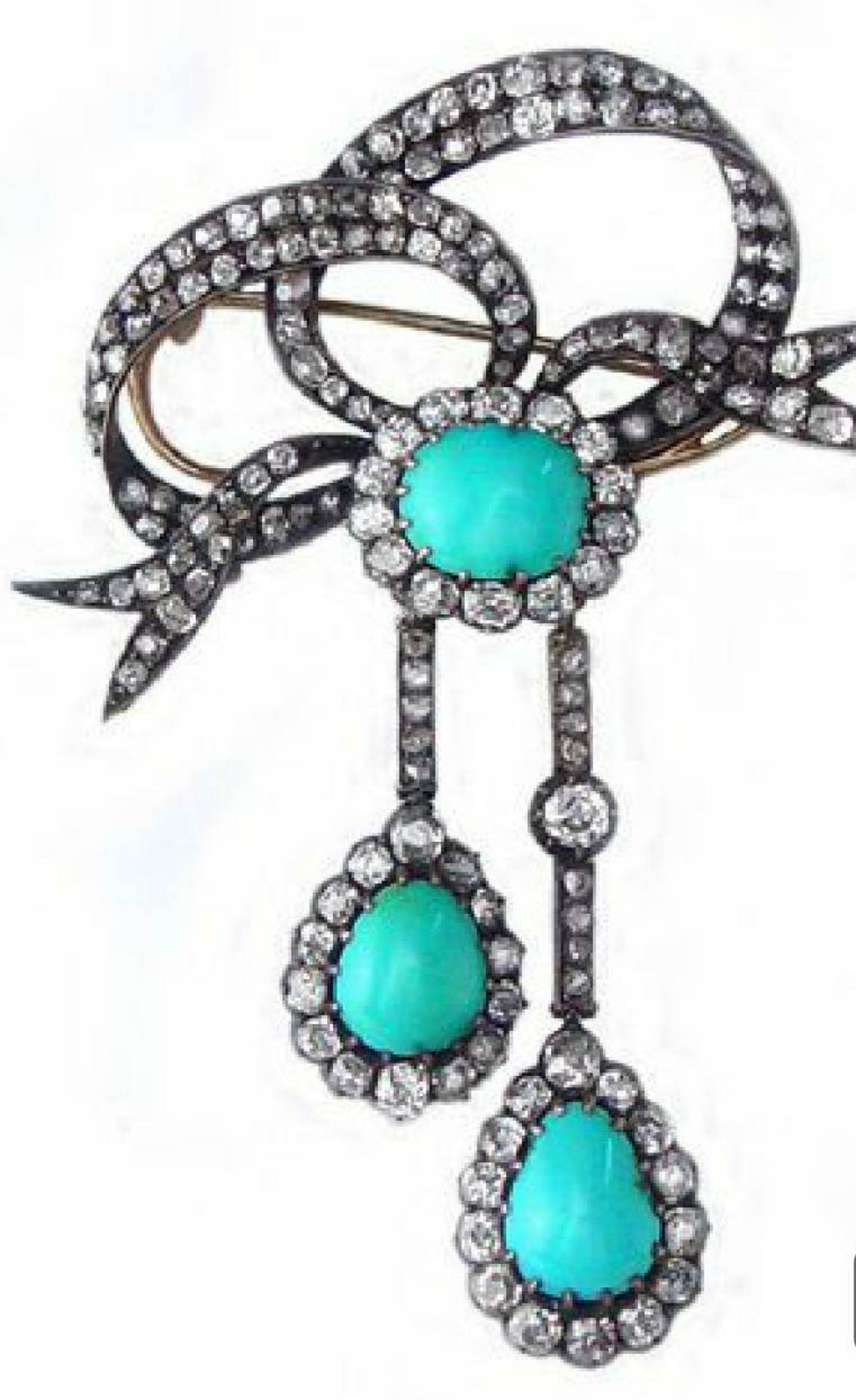 Rose Cut Diamond and Turquoise Silver Handmade Brooch - Etsy