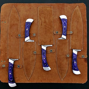 Handmade Unique Chef Set, Damascus Steel Knives, Fixed Blade Knives ...