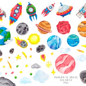 Space Clipart. Watercolor Clipart. Solar System Clipart. Retro | Etsy