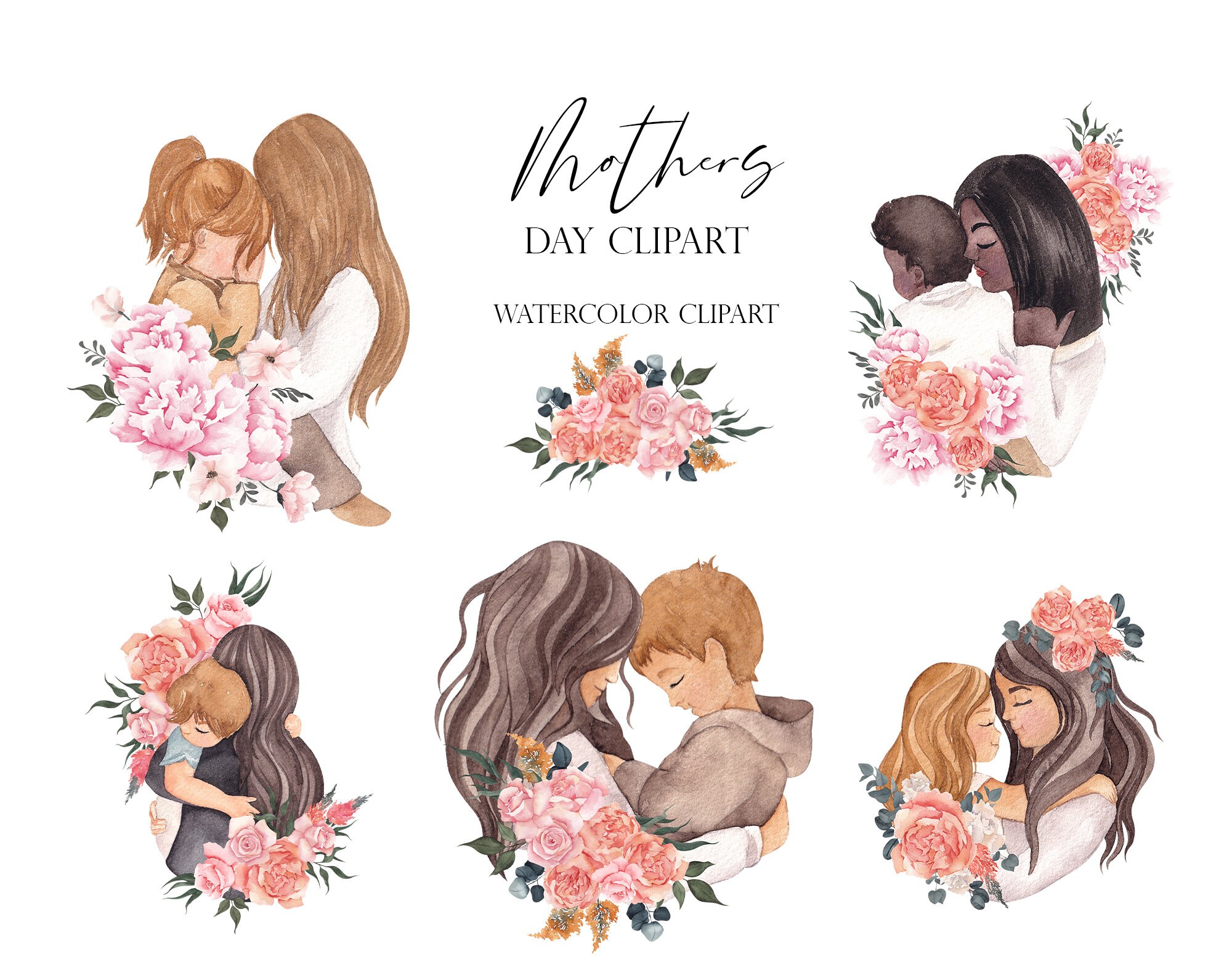 Mothers day clipart. Watercolor mother and baby. Baby clipart. | Etsy