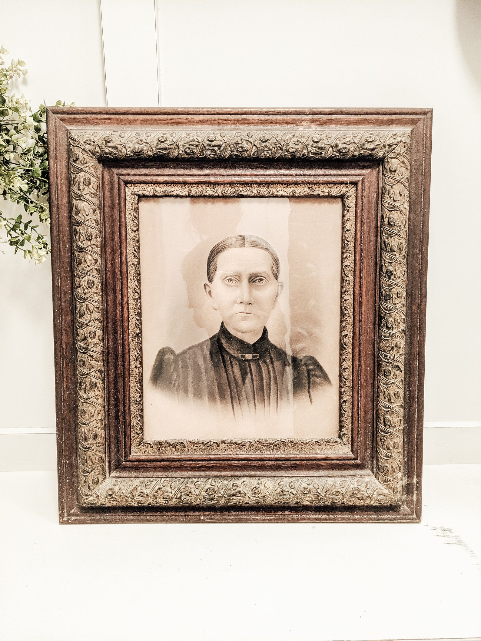 Vintage Framed Chalk Portrait | Etsy