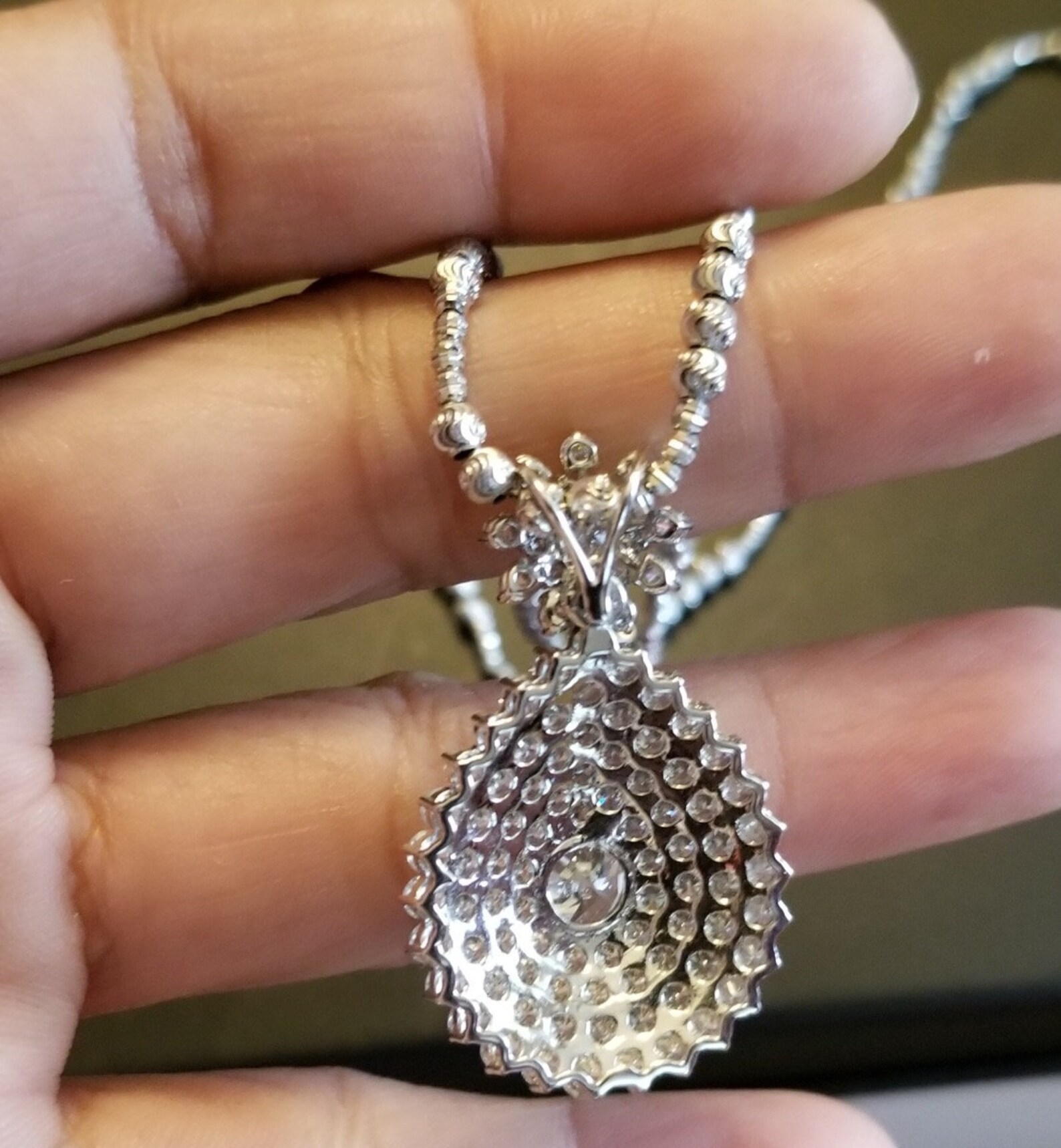 14k White Gold Diamond Pendant Necklace - Etsy