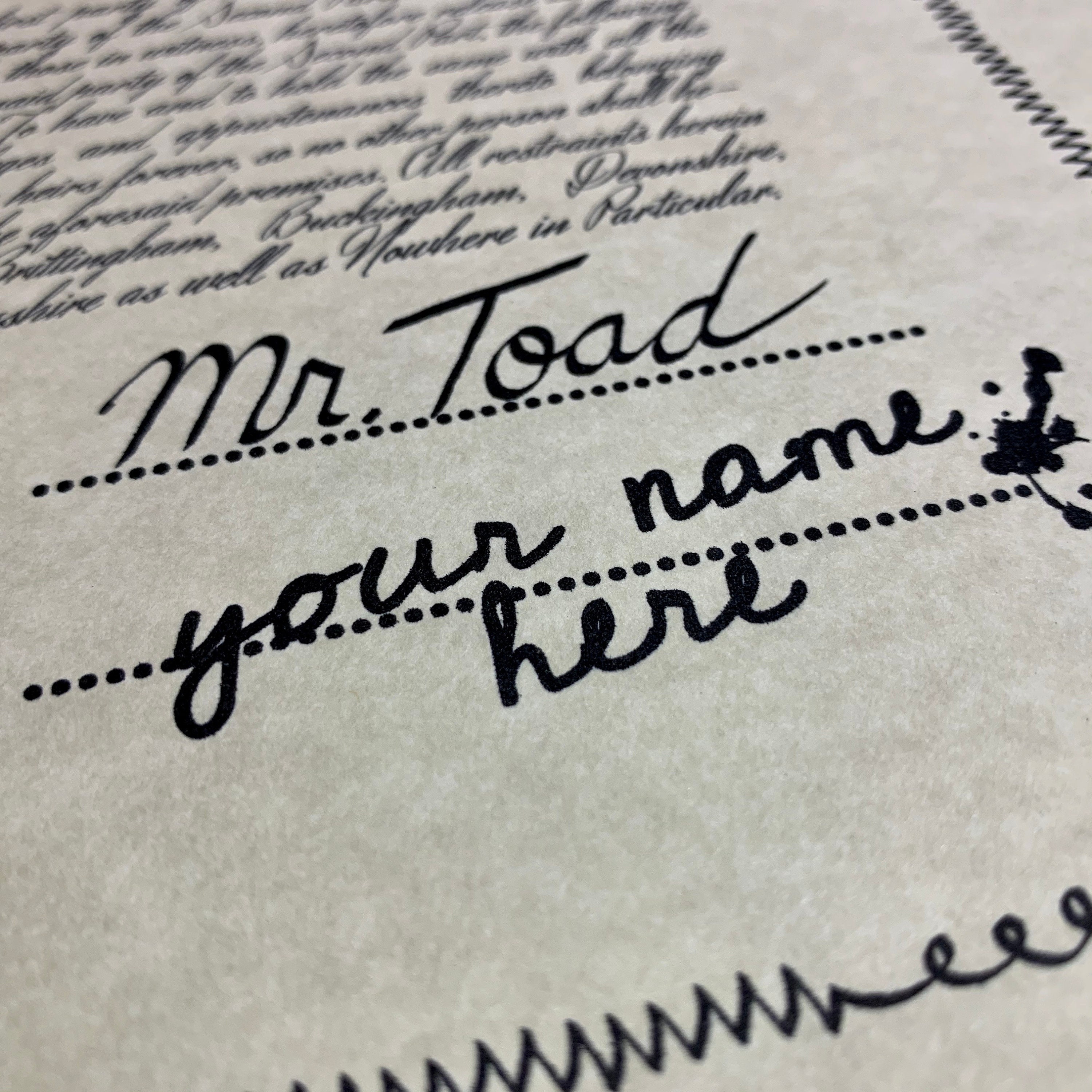 Toad Hall Deed Certificate Mr. Toad's Wild Ride - Etsy Canada