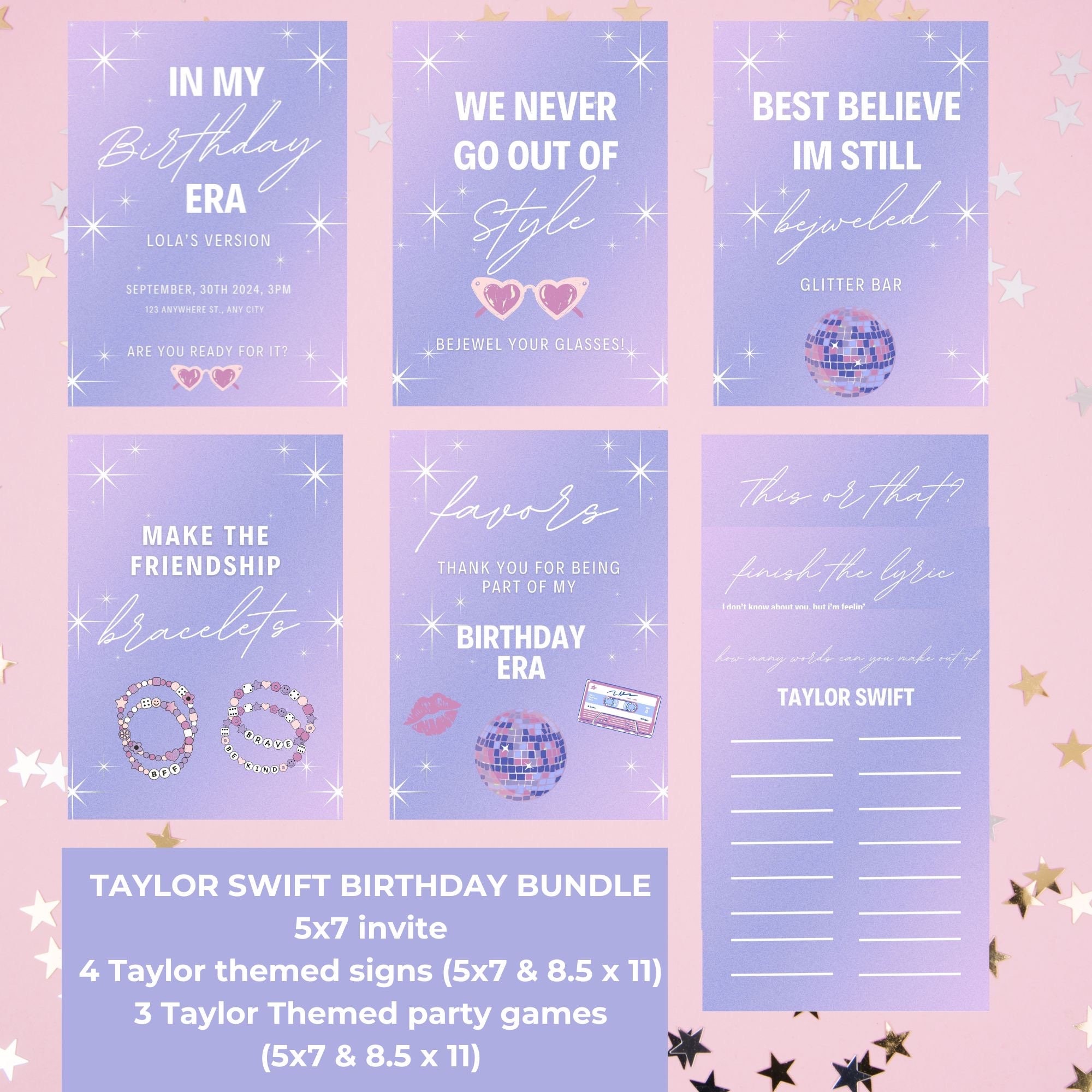 Taylor Swift Birthday Party Invitation Bundle in My Birthday Era ...