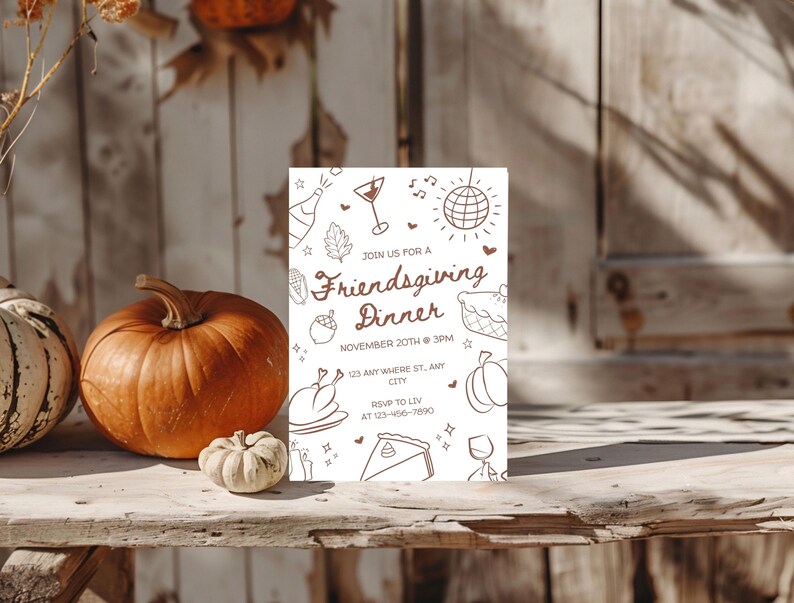 Hand Drawn Doodle Friendsgiving Invitation Thanksgiving Potluck Invite ...
