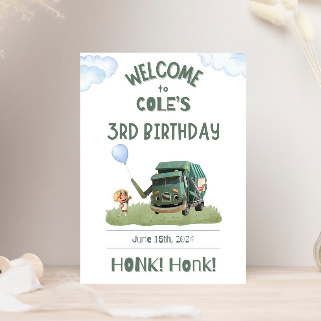 Trash Truck Netflix Birthday Sign, Kids Party Welcome Sign, Trash Bash ...