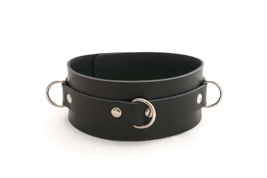 Black Leather BDSM Collar With 3-rings: European Cow Saddle Leather - Etsy