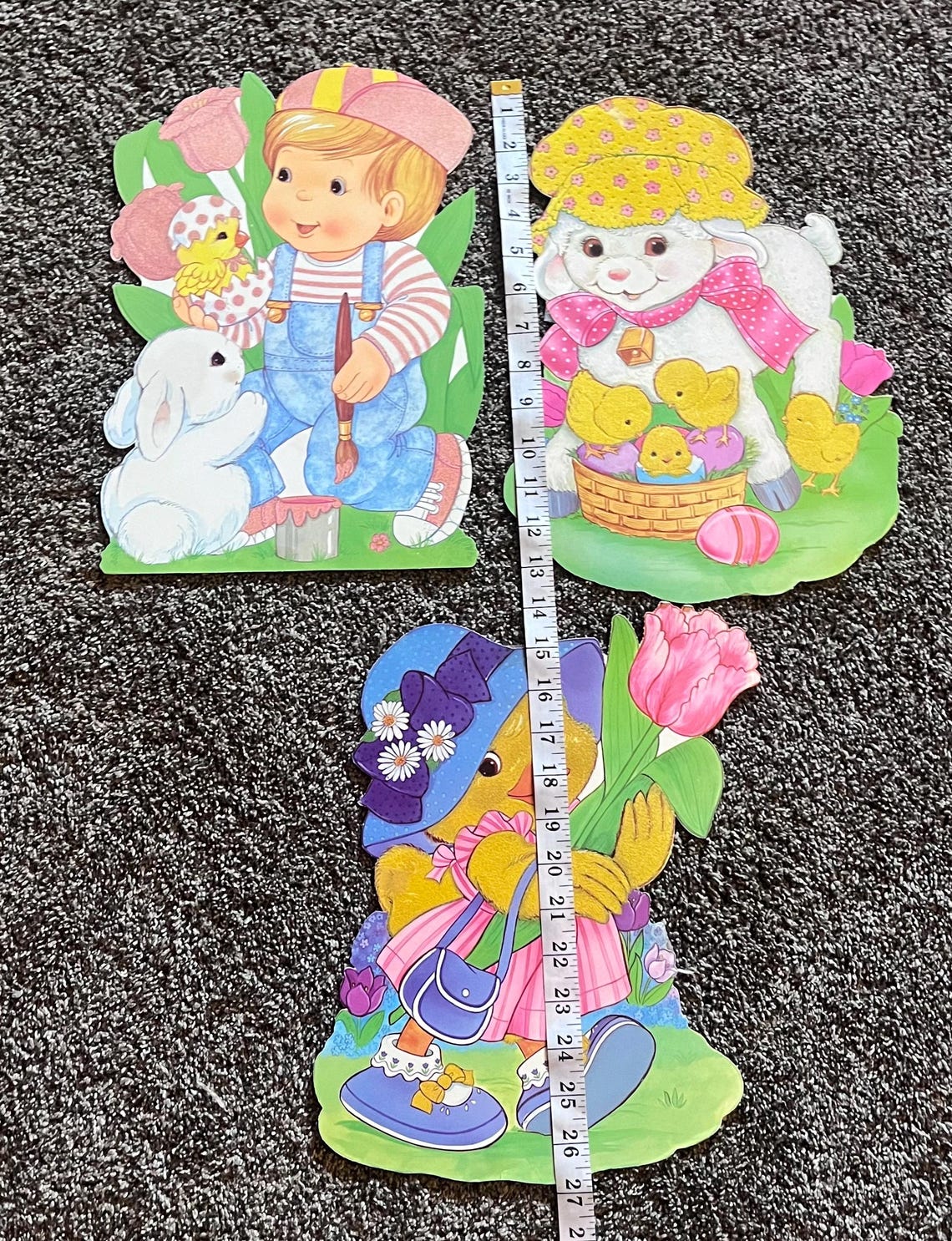 Vintage Easter Posterboard Cutouts Flocked Fuzzy Paper Lot of Three ...