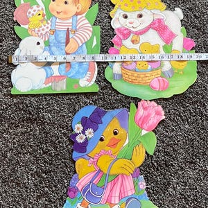 Vintage Easter Posterboard Cutouts Flocked Fuzzy Paper Lot of Three ...