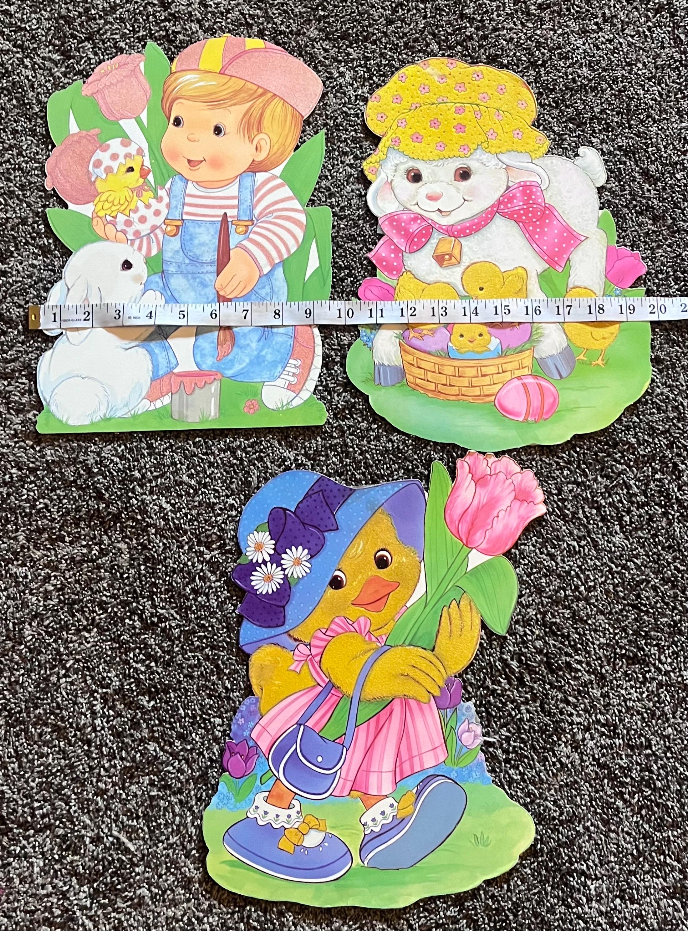 Vintage Easter Posterboard Cutouts Flocked Fuzzy Paper Lot of Three ...