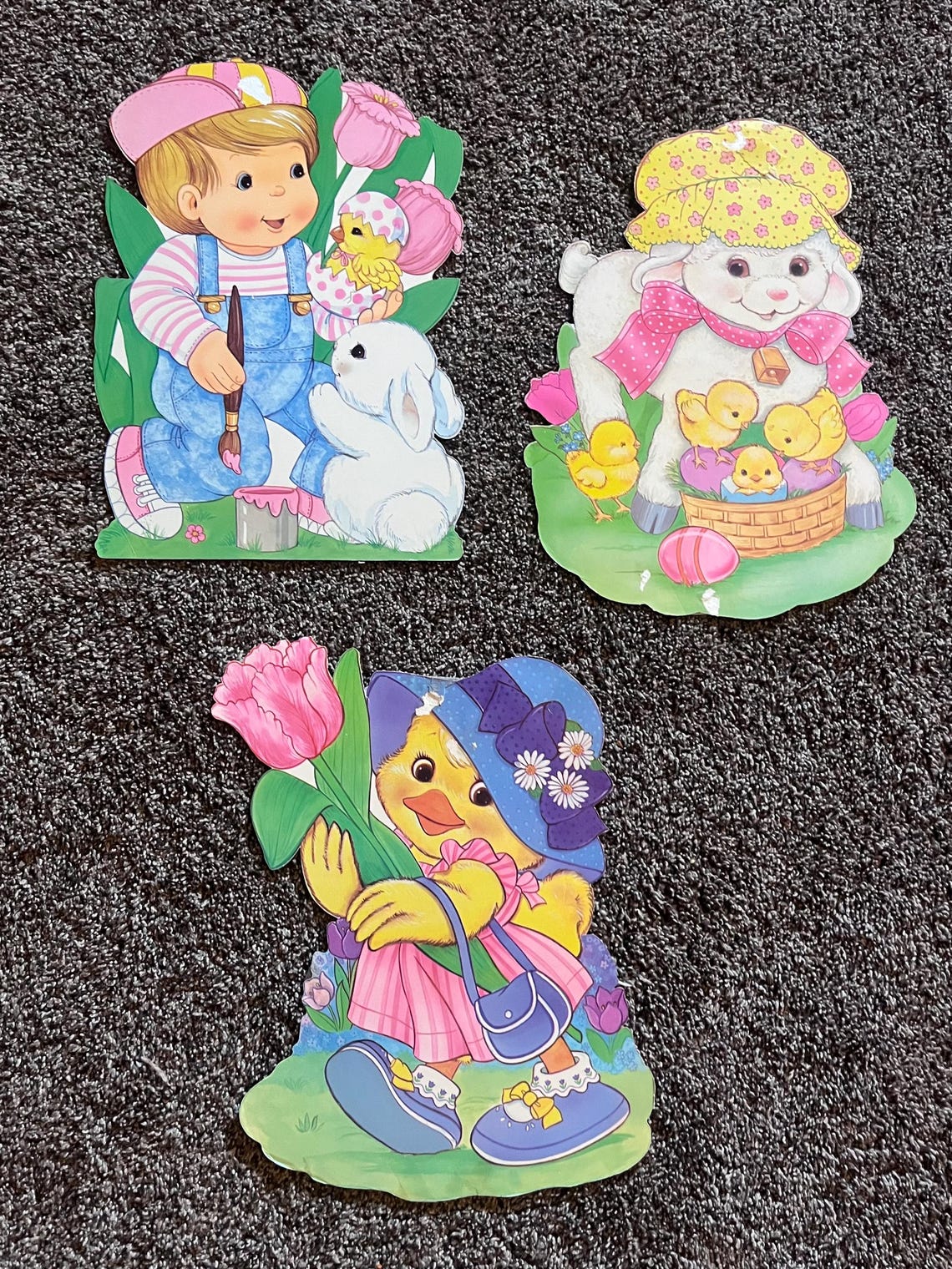 Vintage Easter Posterboard Cutouts Flocked Fuzzy Paper Lot of Three ...
