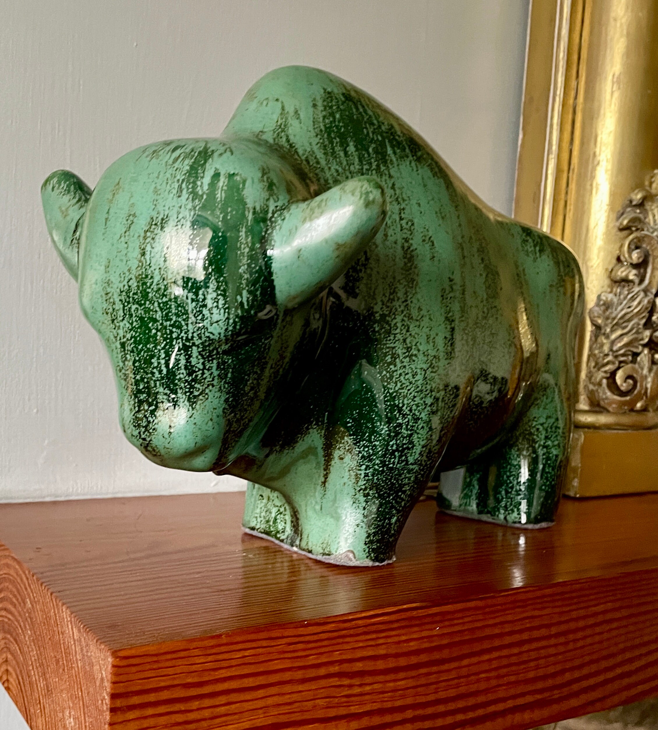 Otto Keramik Vintage XL Bison Bull Lava Glaze Turquoise Ceramic Pottery ...