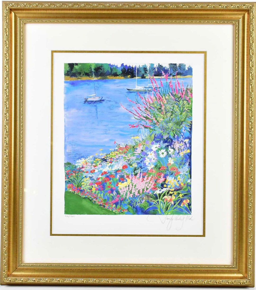 Limited Edition Fine Art Print River Scene Woth Boats and Flowers ...