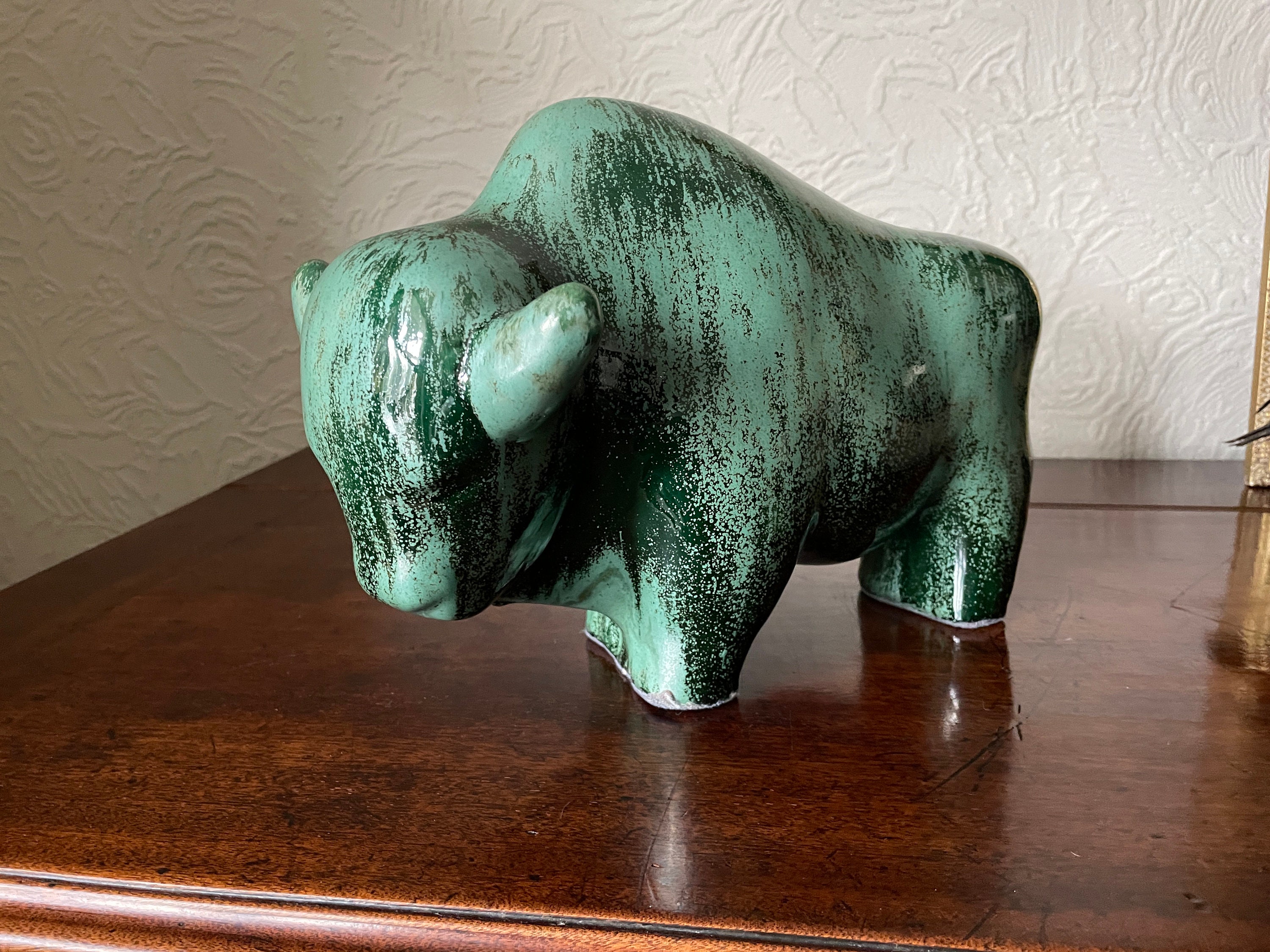 Otto Keramik Vintage XL Bison Bull Lava Glaze Turquoise Ceramic Pottery ...