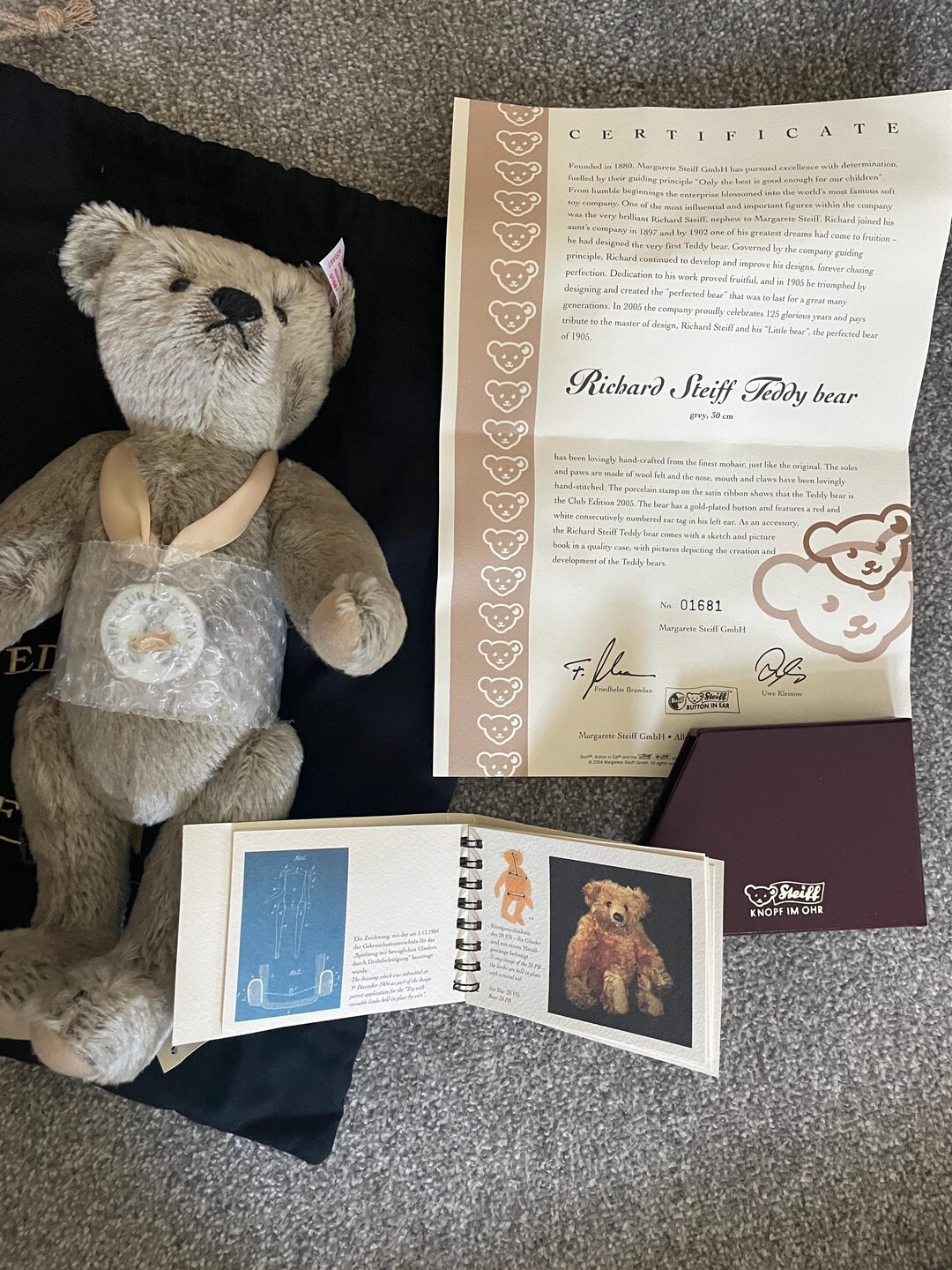 Vintage Richard Steiff Teddy Bear 30cm With Sketch and Picture Book ...