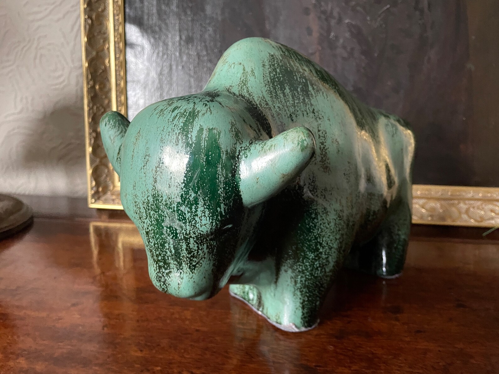 Otto Keramik Vintage XL Bison Bull Lava Glaze Turquoise Ceramic Pottery ...