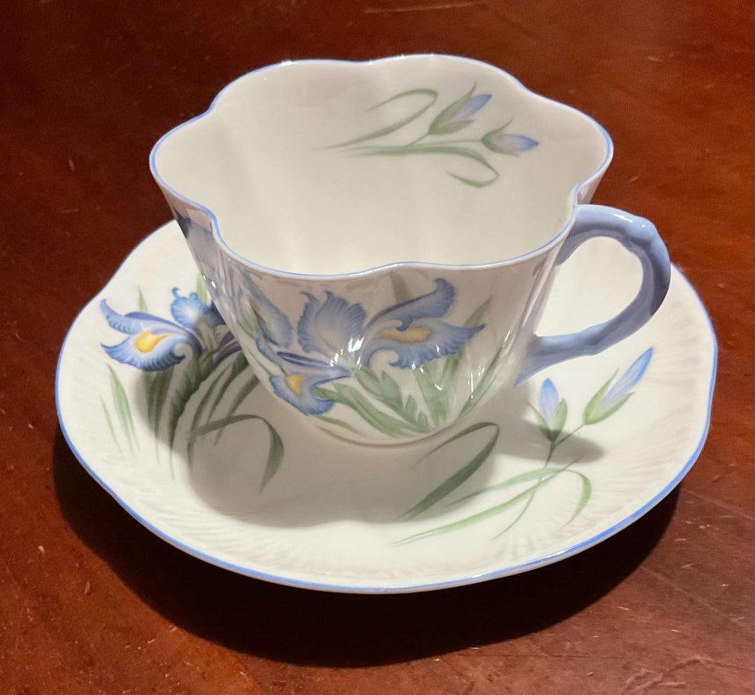 Shelly Art Deco Blue Iris Footed Cup and Saucer Set. Shelly Bone China ...