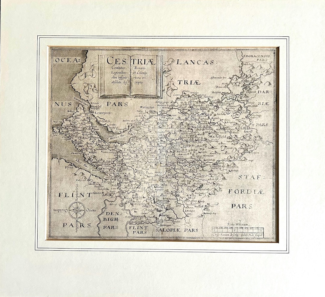 Christopher Saxton 1577 Map of Cheshire Camden Brittanica 1610 Print ...