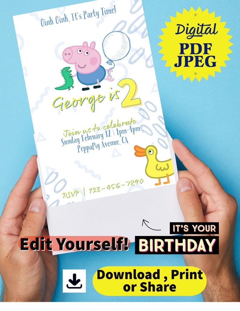 Peppa Pig George Pig Birthday Invite - Etsy