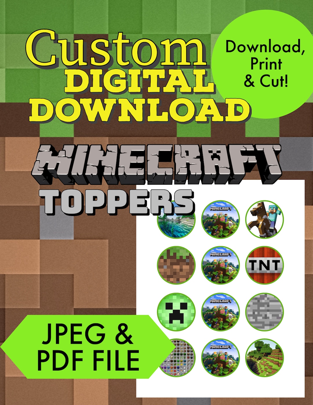 Minecraft Toppers 12 Digital Download - Etsy