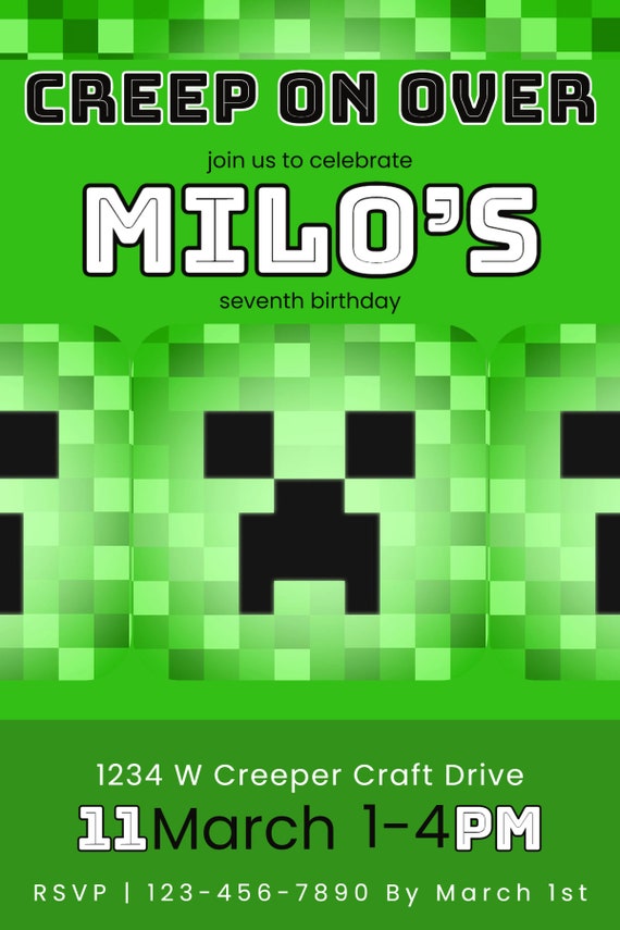 Minecraft Creeper Birthday Invitations
