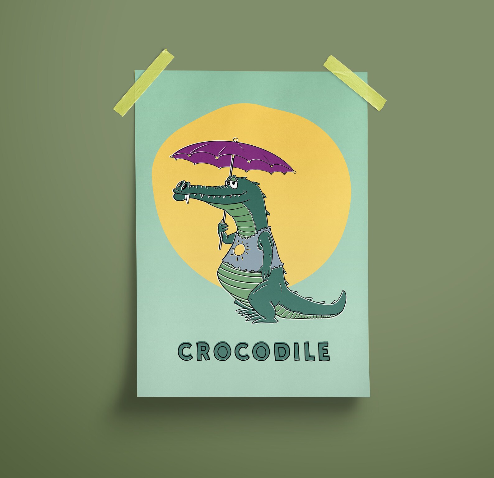 Crocodile Poster Nursery Poster Green and Yellow 12x16 - Etsy