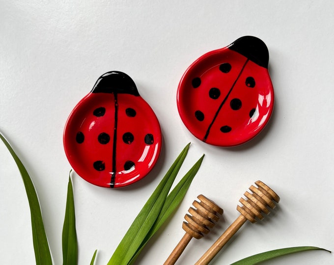Ladybug Mini Plate, Handpainted Ceramic Spoon Rest, Tea Bag Holder ...