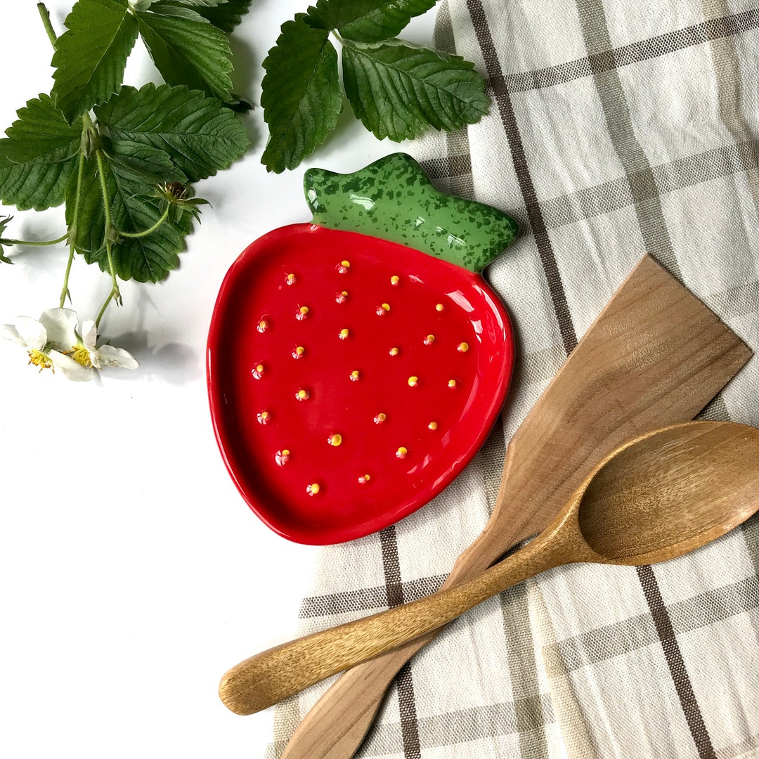 Strawberry Spoon Rest, Handmade Ceramic Spoon Holder, Unique Spoon Rest ...