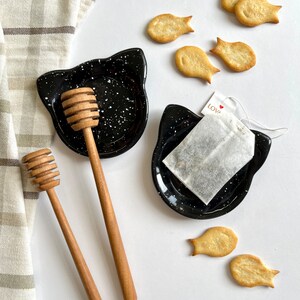 Black Cat Spoon Rest, Handmade Ceramic Tea Bag Rest, Minimalist Kitchen ...