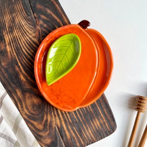 Peach Spoon Rest & Leaf Dish, Flower Small Plate, Handmade Ceramic ...