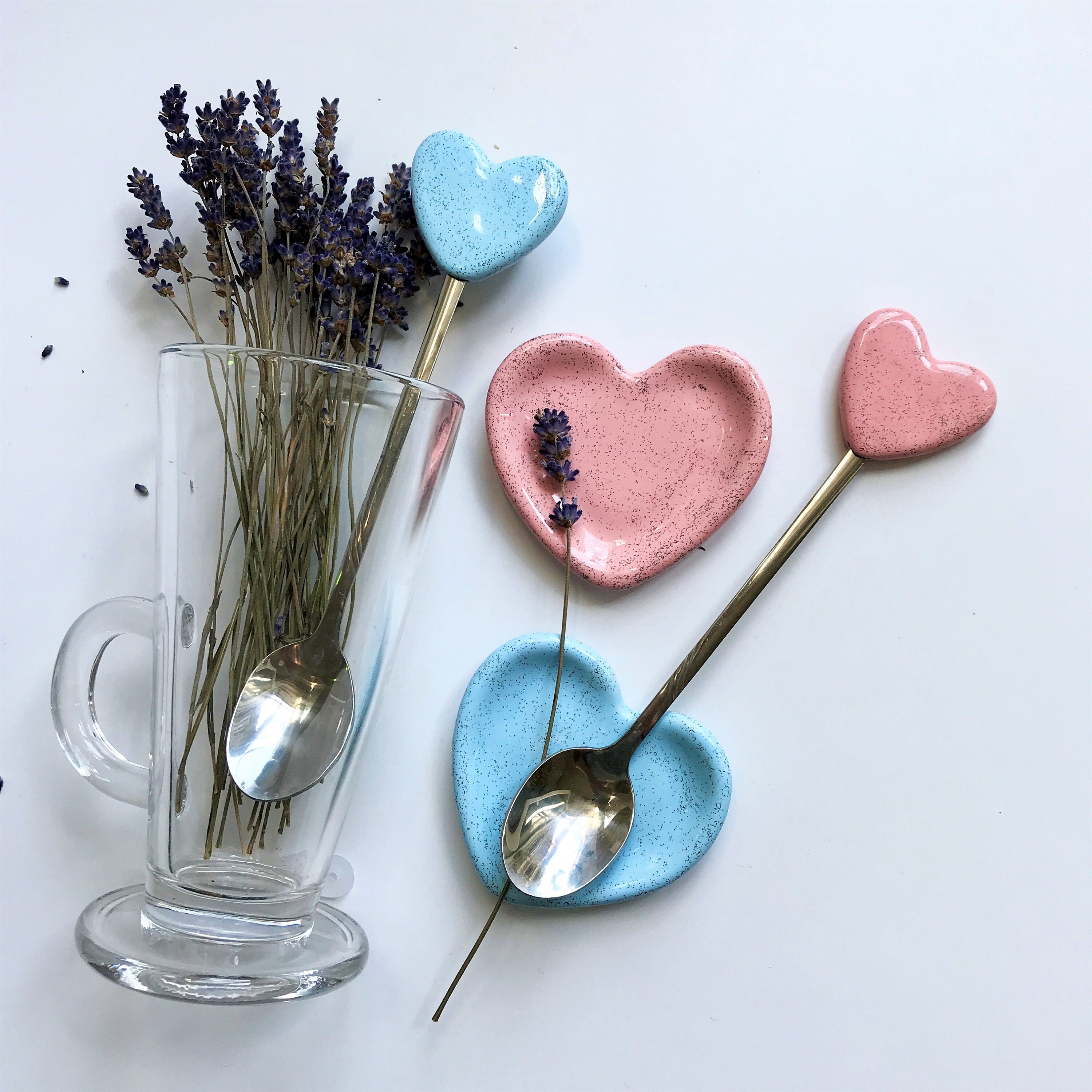 Set of Spoons with Ceramic Heart Decor Pink & Blue Hearts | Etsy