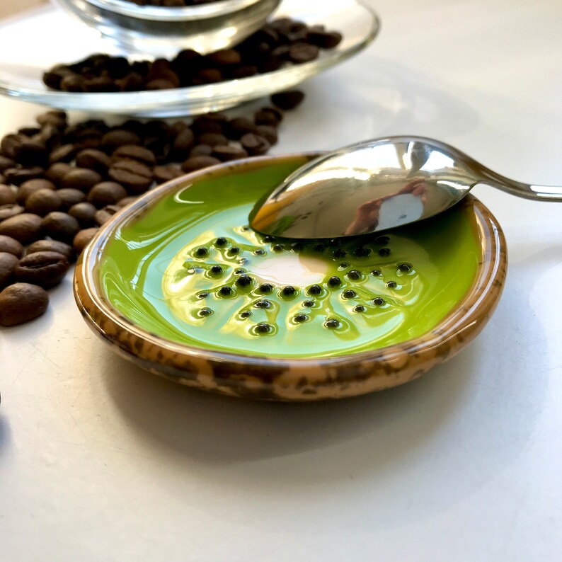 Mini Spoon Rest Set of 2 Kiwi Plates Handmade Ceramic Tea - Etsy