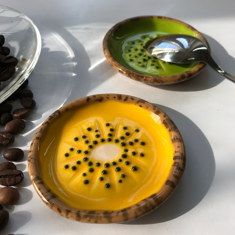 Mini Spoon Rest Set of 2 Kiwi Plates Handmade Ceramic Tea - Etsy
