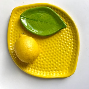 Lemon Ceramic Platter With Leaf Dish, Handmade Serving Platter Set ...
