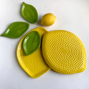 Lemon Ceramic Platter With Leaf Dish, Handmade Serving Platter Set ...