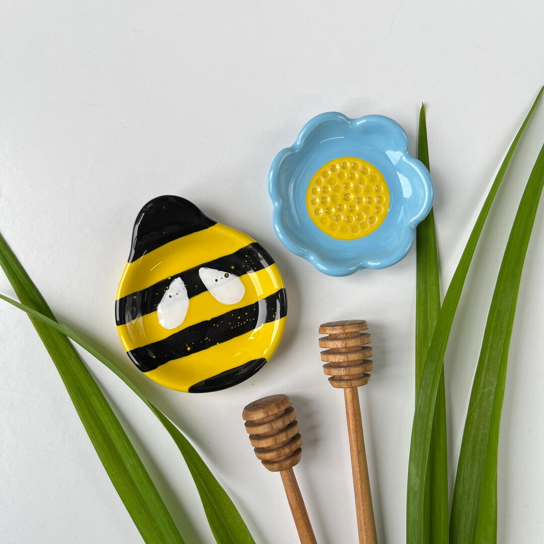 Set of Bee & Forget-me-not Spoon Rest Handmade Ceramic Cute - Etsy