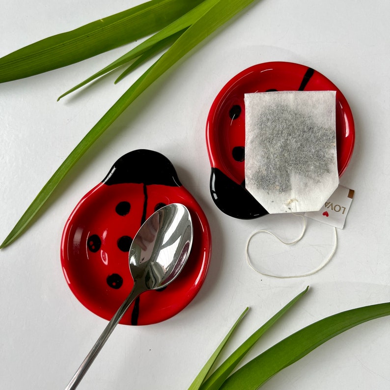 Ladybug Mini Plate, Handpainted Ceramic Spoon Rest, Tea Bag Holder - Etsy