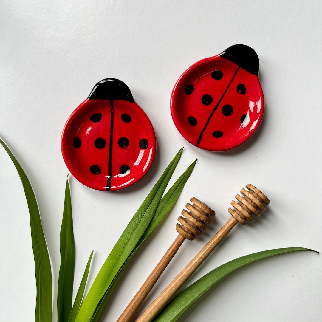 Ladybug Mini Plate, Handpainted Ceramic Spoon Rest, Tea Bag Holder ...
