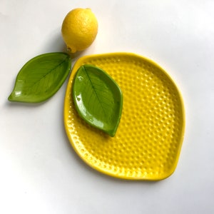 Lemon Ceramic Platter With Leaf Dish, Handmade Serving Platter Set ...