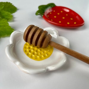 Set of Strawberry & Daisy Spoon Rest, Handmade Ceramic Tea Spoon Holder ...