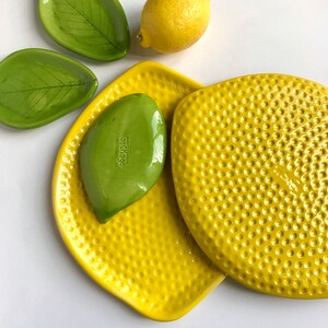 Lemon Ceramic Platter With Leaf Dish, Handmade Serving Platter Set ...
