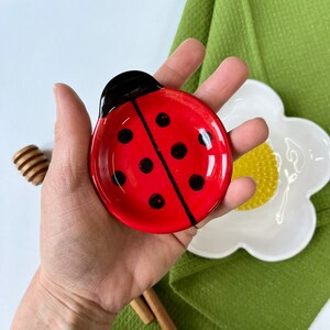 Ladybug & Daisy Set of Spoon Rest, Ceramic Tea Bag Holder, Flower ...