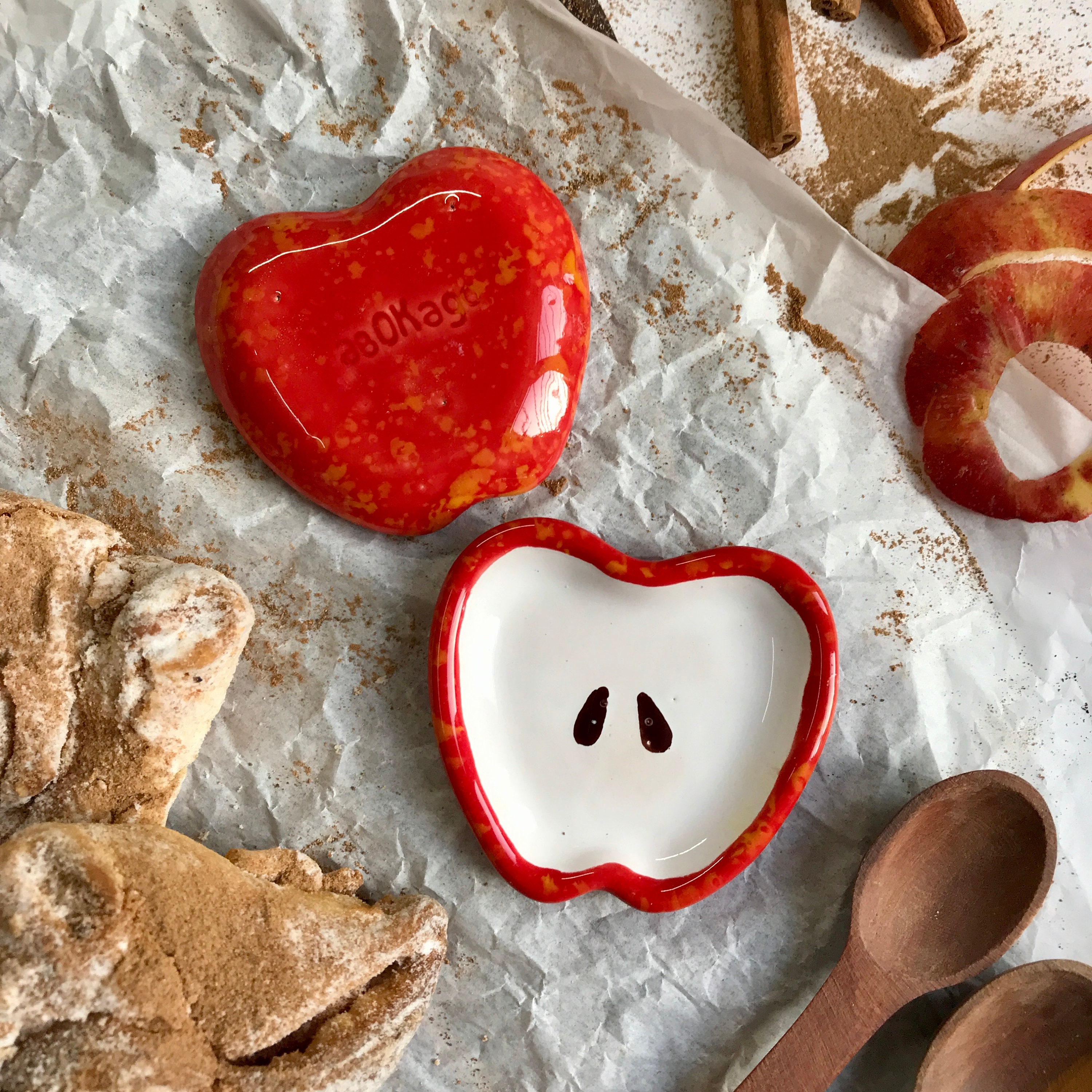 Apple Set of 2 Small Spoon Rest Tea Bug Rest Ceramic Spoon - Etsy