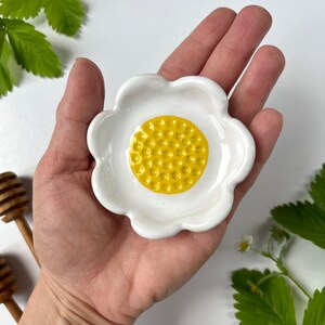 Set of Strawberry & Daisy Spoon Rest, Handmade Ceramic Tea Spoon Holder ...